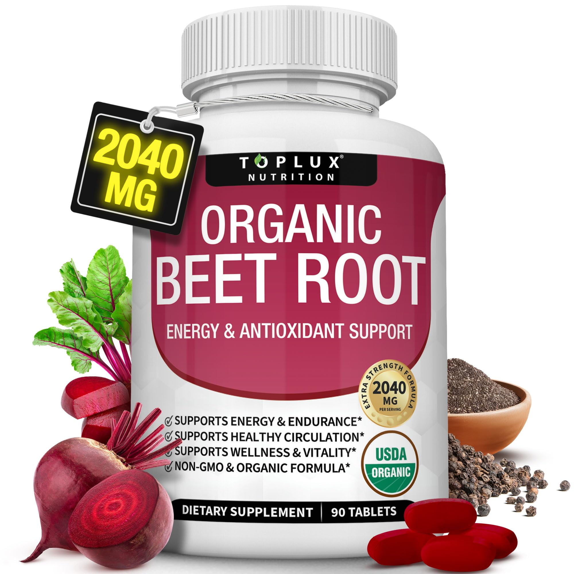 Organic Beet Root Powder Tablets - 2040mg Natural Nitric Oxide Beets to ...