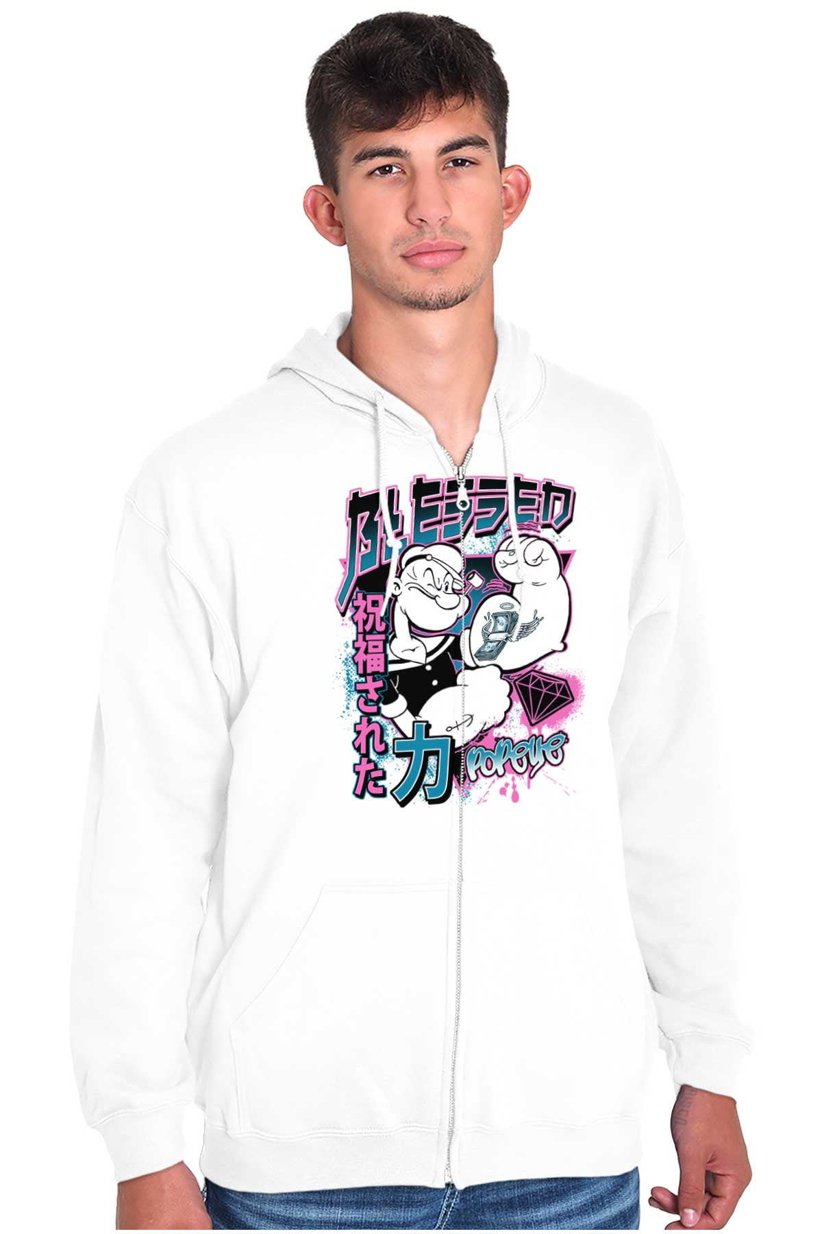 Popeye Blessed Cool Asian Inspired Zip Hoodie Sweatshirt Men Brisco ...