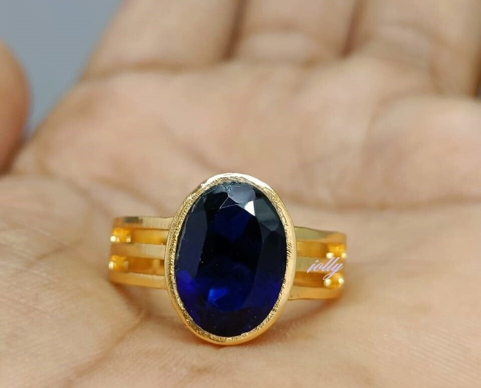 Certified Natural Blue Sapphire Three Layer Ring, Neelam Fashionable ...