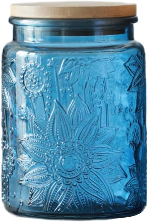 SHIQI-Blue Glass Jar, 700ml Vintage Glass Jar with Airtight Lid, Candy ...
