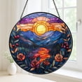 Blooming Flower Mountain Landscape Faux Stained Glass Window Decor2001 ...