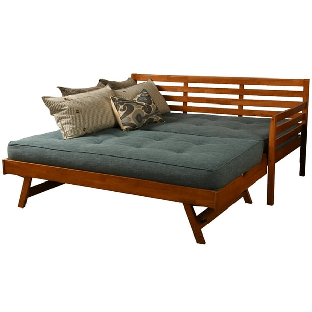 Kodiak Furniture Boho Wood Daybed/Pop Up Bed in Barbados Brown w/ Linen ...