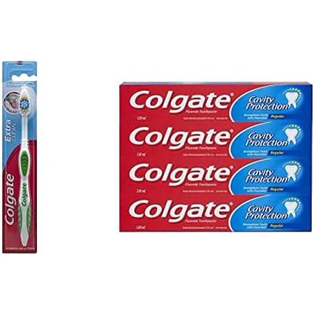 Colgate Extra Clean Toothbrush, Firm, 1 Count + Colgate Cavity ...