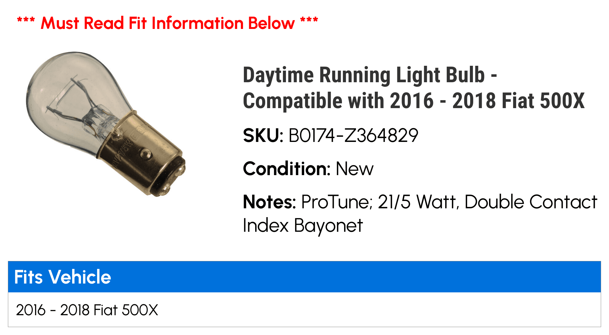 Daytime Running Light Bulb Compatible with 2016 2018 Fiat 500X 2017 Walmart