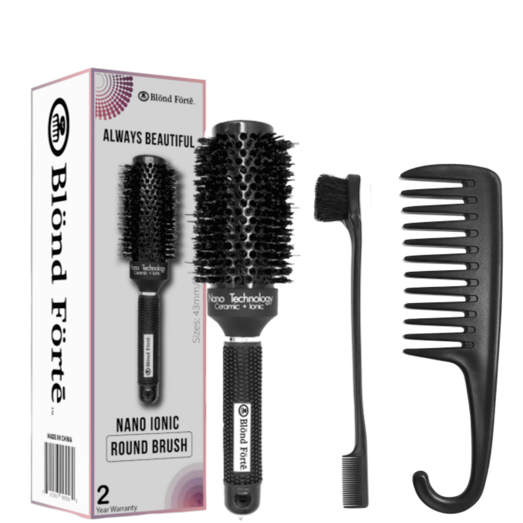 1.8 Inch Round Boar Bristles Brush Nano Ionic Ceramic for Blow Drying ...