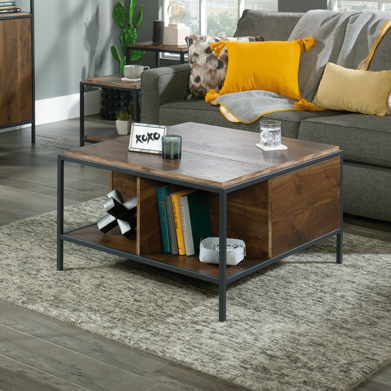 Loft Style Coffee Table With Wheels Modern Multifunctional Walnut