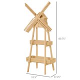 Outsunny 3' x 1' x 5' 2-Level Wooden Plant Shelf with Cute Windmill ...