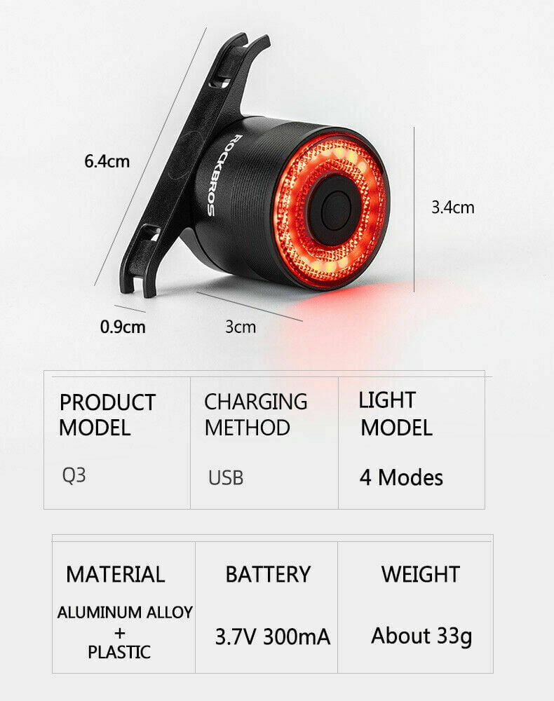 ROCKBROS Bike Tail Light Bike Rear Light Bicycle Smart Brake Sensor ...