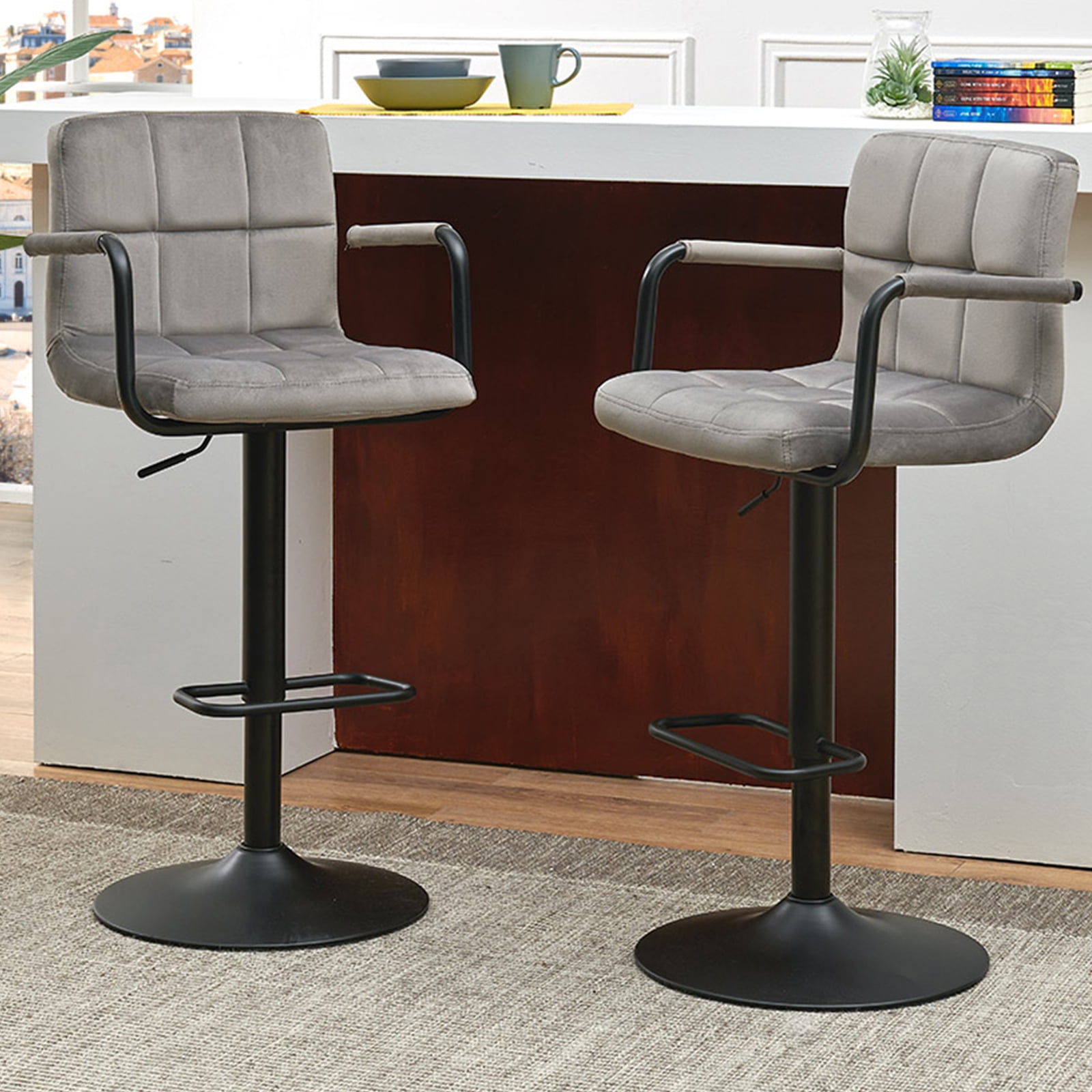 Duhome Velvet Bar Stools with Back Set of 2 Adjustable Barstools ...