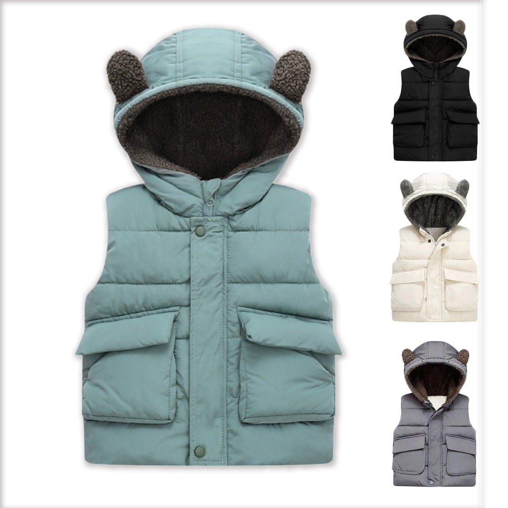URMAGIC URMAGIC 1-6T Baby Girl Boy Ear Hooded Puffer Vest Fleece Lined Warm Waistcoat Outerwear ...