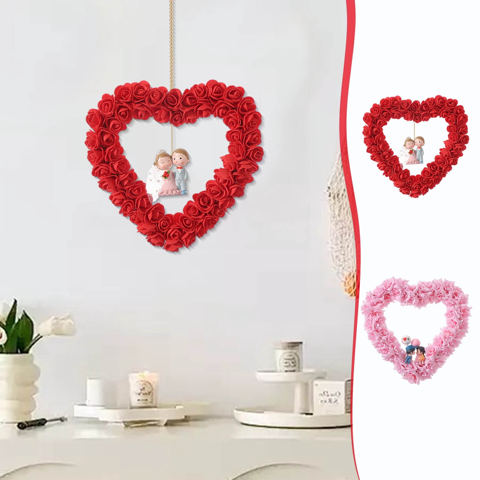 Xihbxyly Corona de San Valentín, Rosas Artificiales En Forma de Corazón ...
