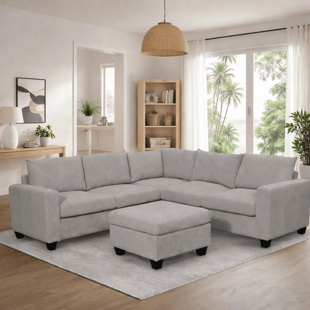 Click here for Kwality Imports Kaden Mink Fabric Sectional With O... prices