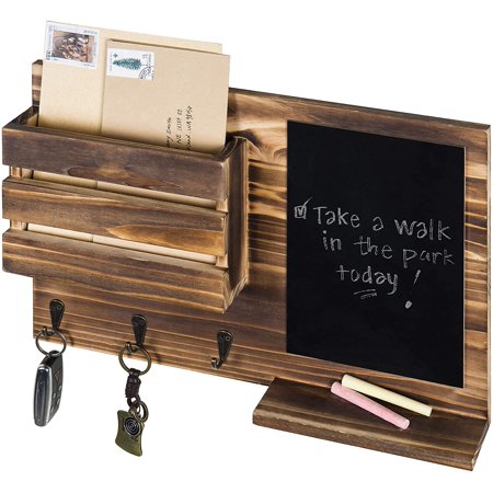 MyGift Burnt Wood Wall Mounted Mail Sorter with Chalkboard & 3 Key ...