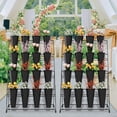 Iron Flower Display Stand with Wheels, 16 Round Black Buckets, Heavy ...