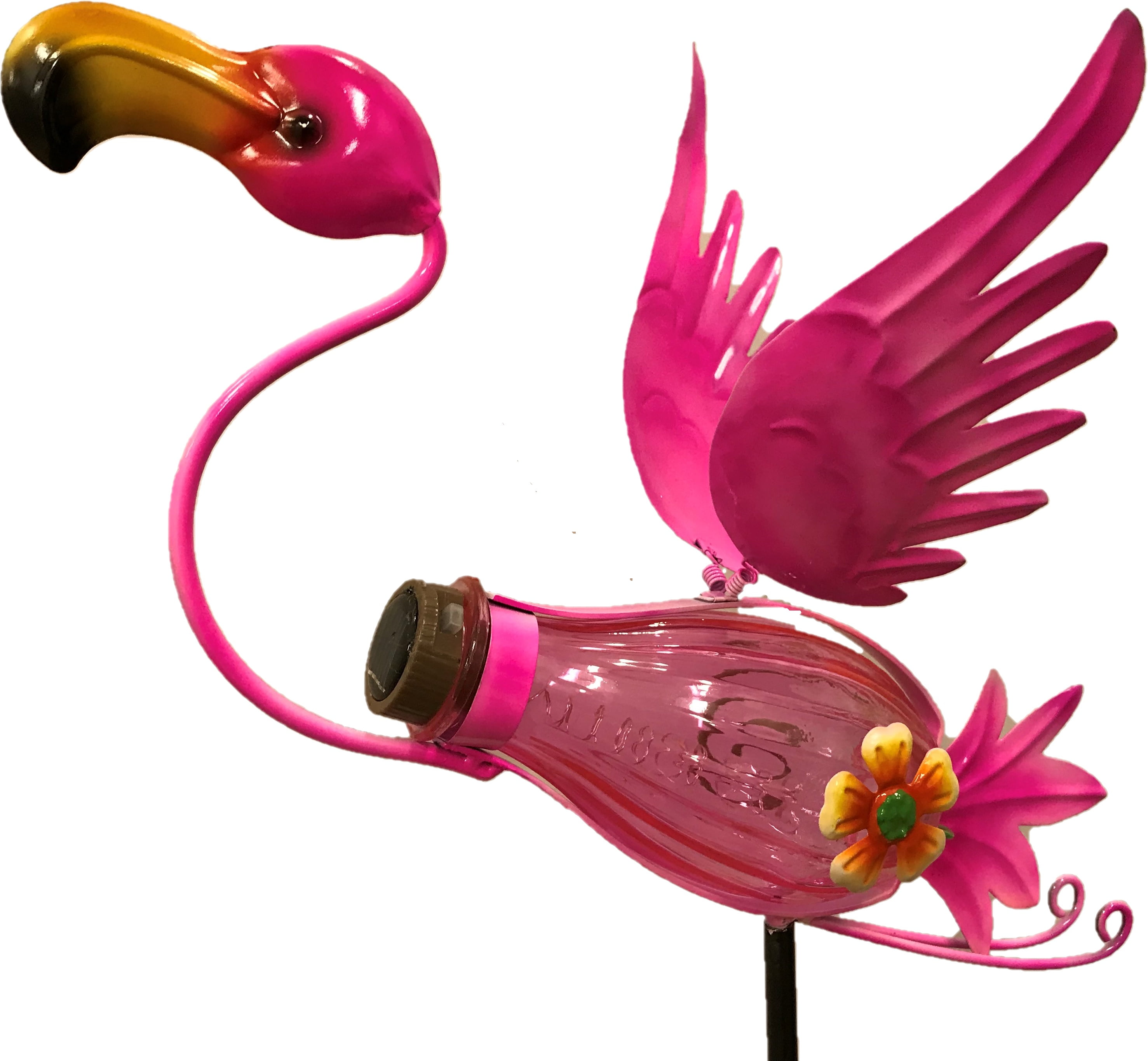 Woods 96331 Pink Glass Bottle Flamingo in Flight Solar Stake Light ...