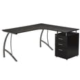 Modern L- Shaped Computer Desk with File Cabinet and Storage, Espresso ...