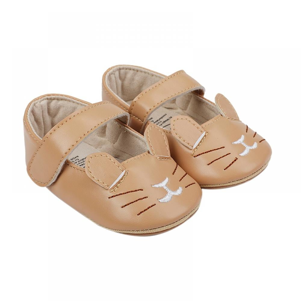 Infant Baby Girls Soft Sole Cartoon Kitten Shoes Leather Rubber Toddler ...