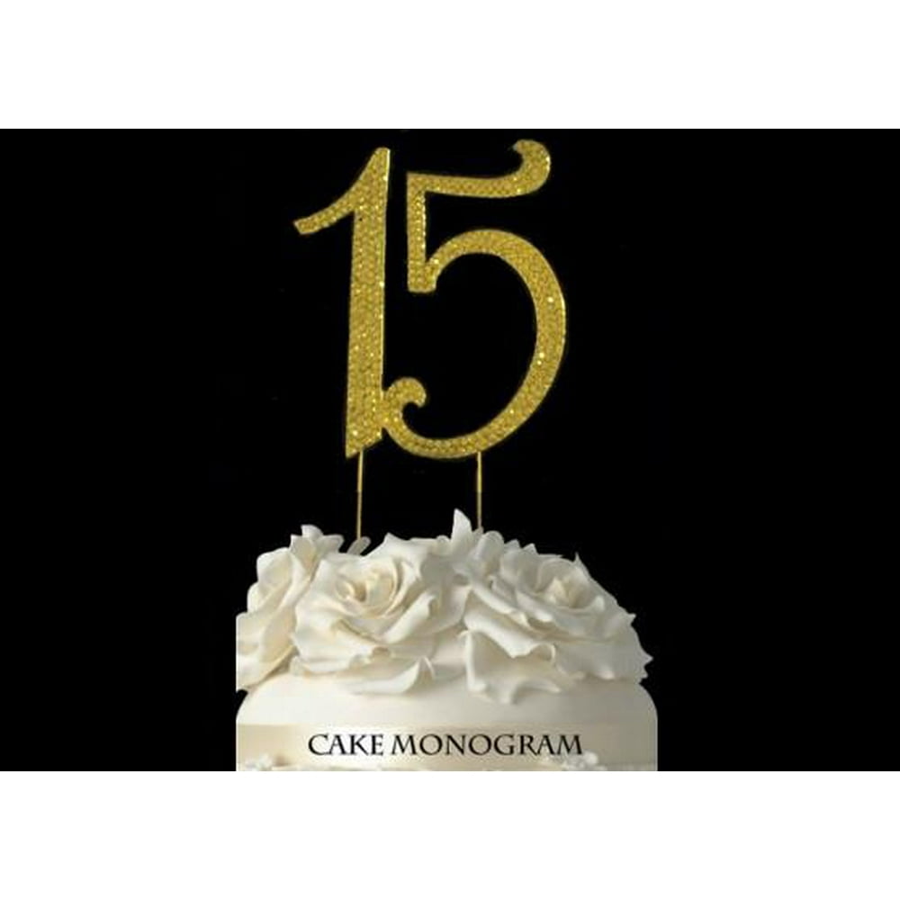 4-1/2" Large Number 15 Rhinestone Quinceanera Cake Topper Gold ...