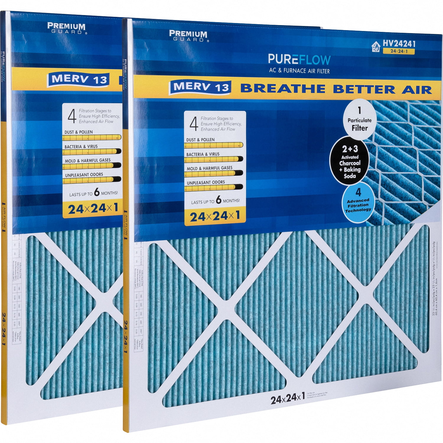 PureFlow, Home Furnace Air Filter 24x24x1, with 4 Layers of Advanced ...