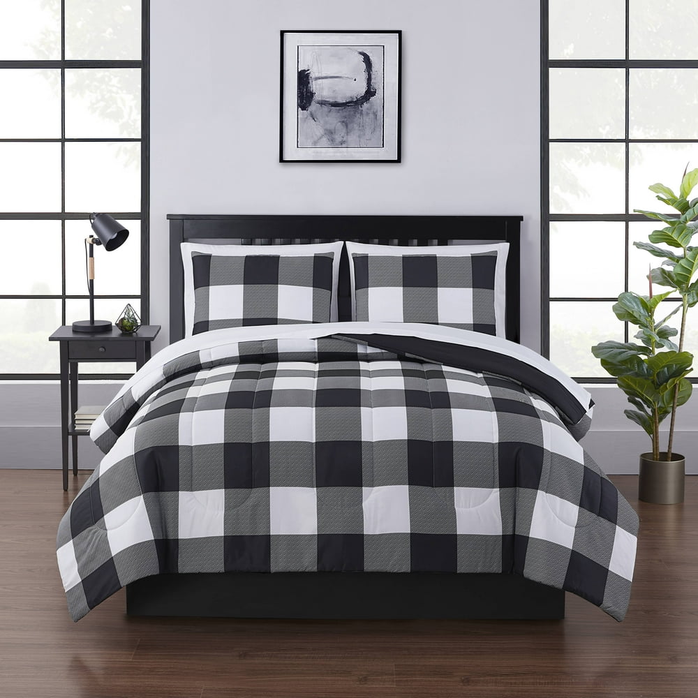 Mainstays 8 Piece Bed In A Bag Black And White Buffalo Check Full With