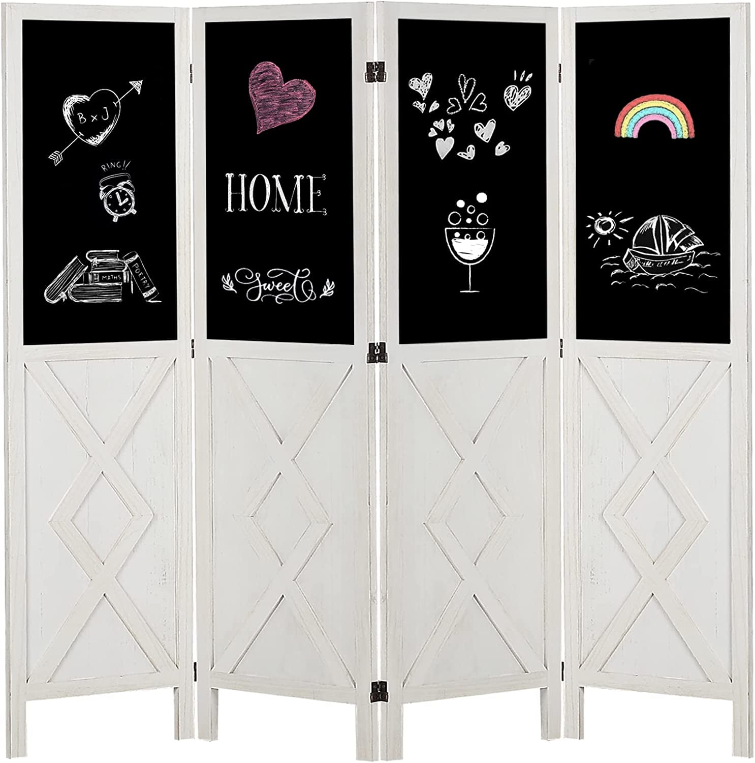 5.8Ft Tall Wood Room Divider with Chalkboard Panels, 4 Panel Rustic ...