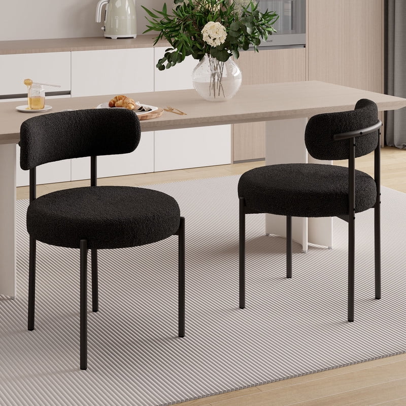 Hawsaiy Dining Chairs Set of 2, Round Boucle Dining Room Chairs with ...