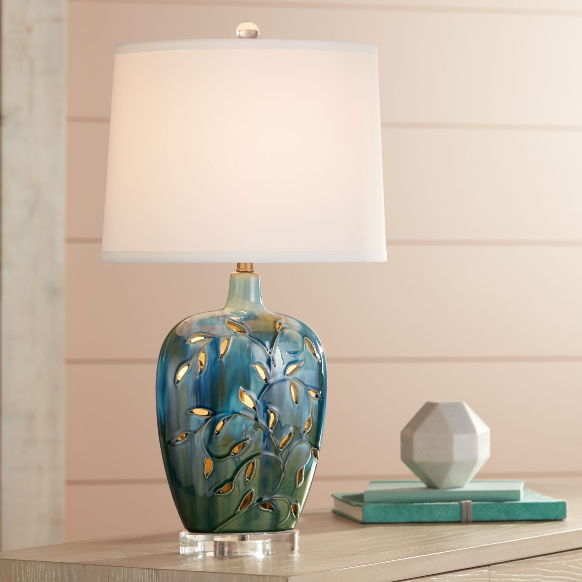 360 Lighting Devan Modern Table Lamp 24 1/2" High Blue Ceramic with LED ...