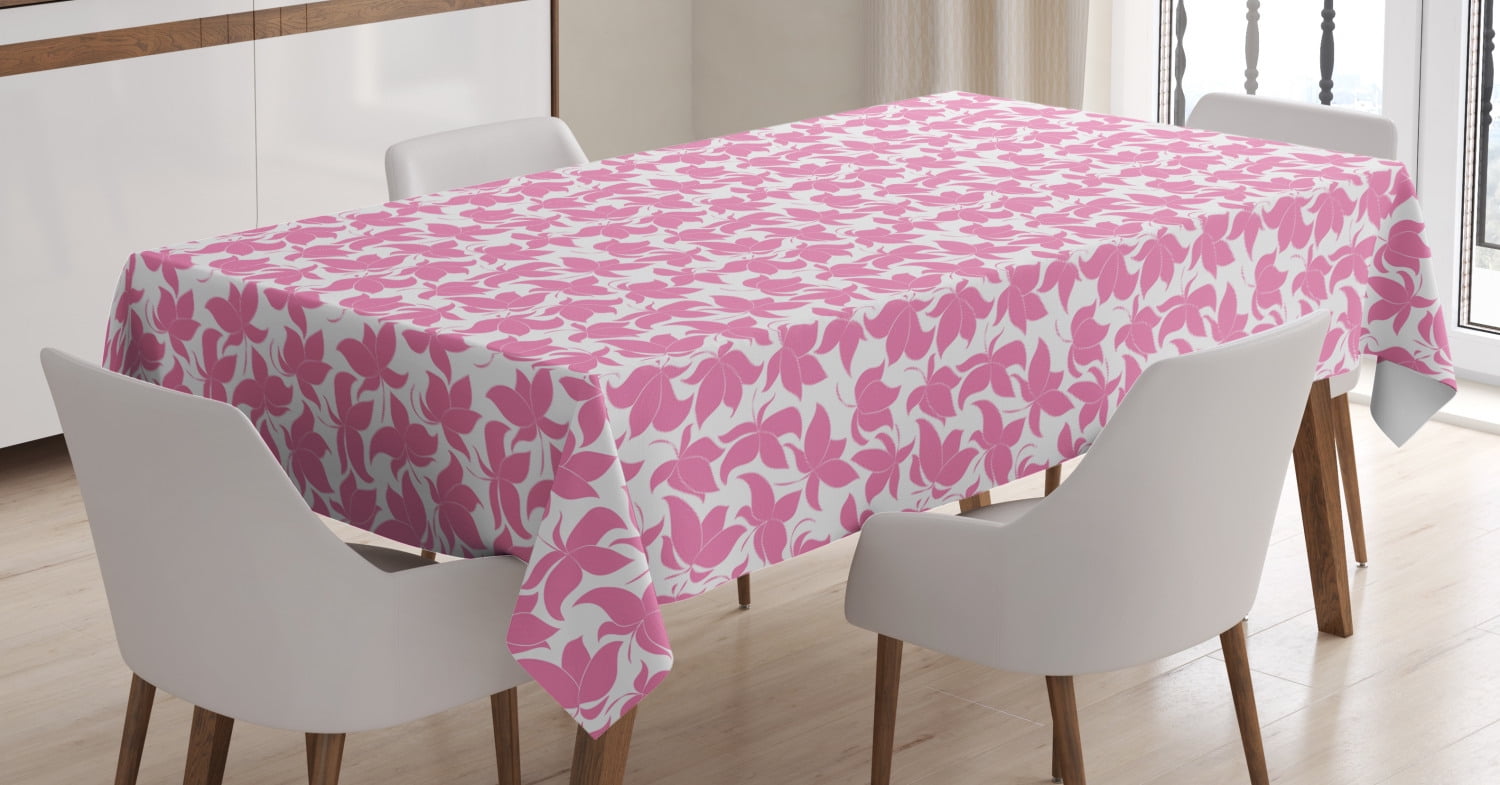 Pink and White Tablecloth, Moire Outline Design Lobbed-Looking Striped ...