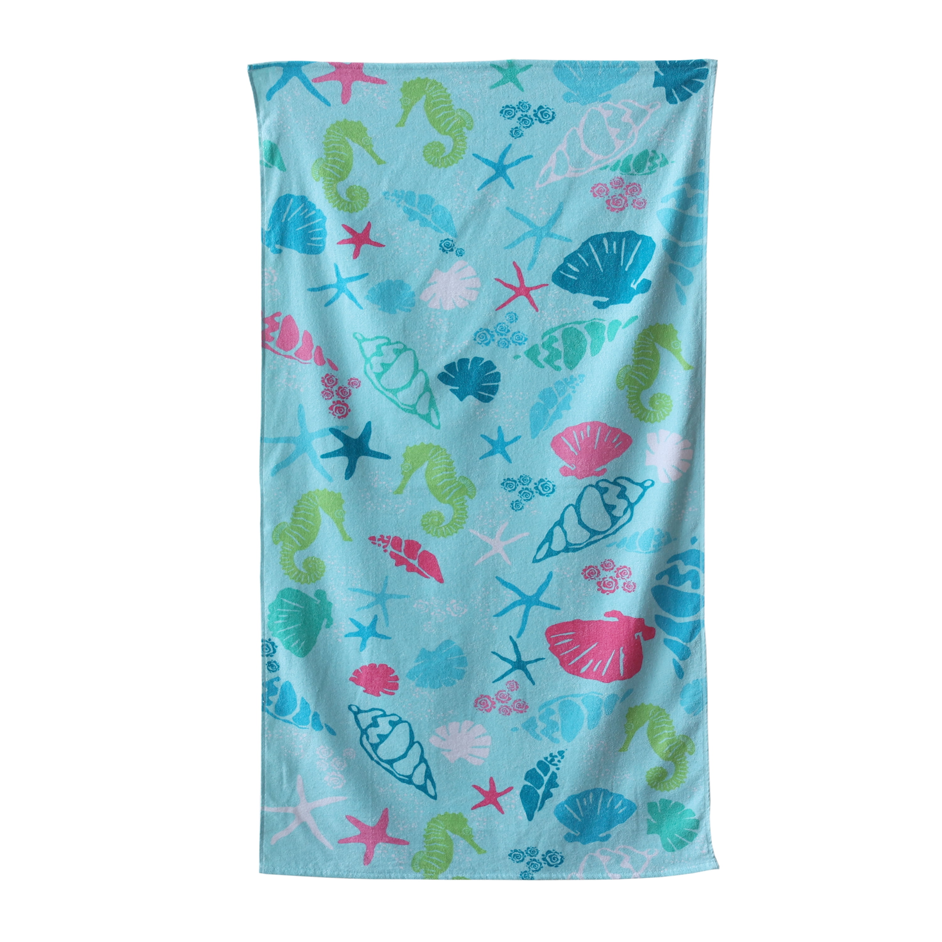 Mainstays Velour Beach Towel, Seashell Cool, Multi-Color, 28x60 ...