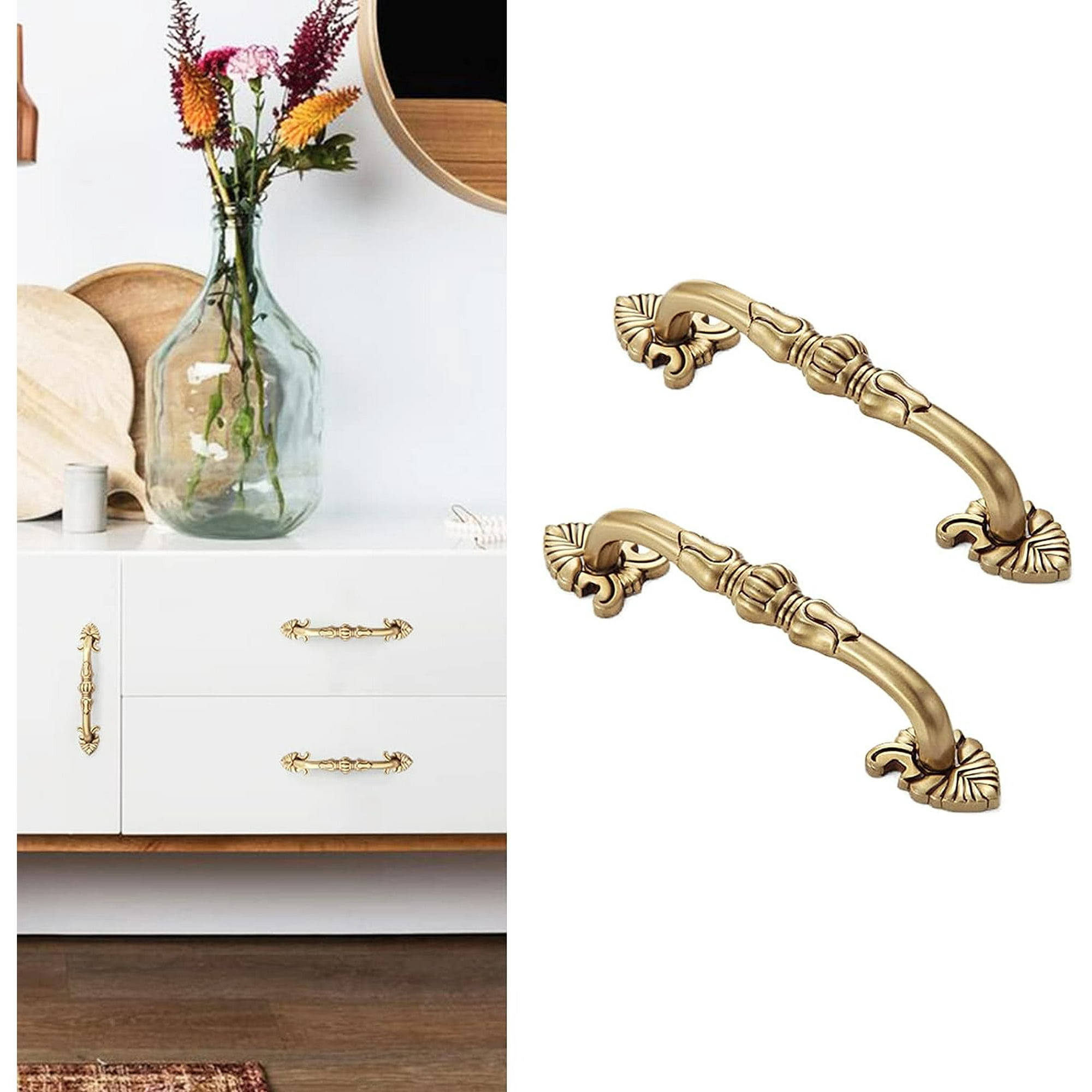 Click here for Heytea 2 Pack 5 Brass Cabinet Pulls Antique Floral... prices