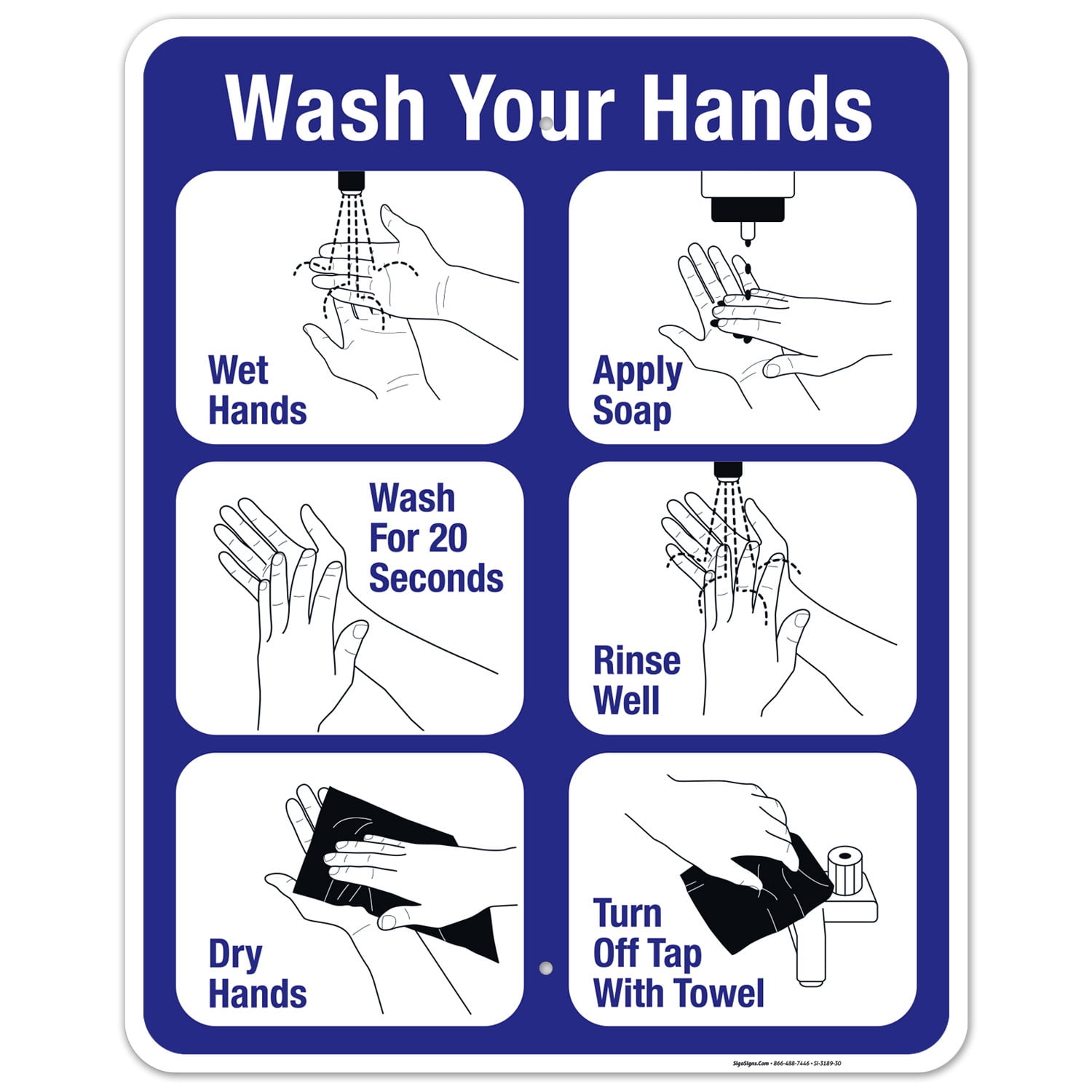 Hand Washing Sign, 6 Steps Hand Washing Sign, 24x30 Aluminum - Walmart.com