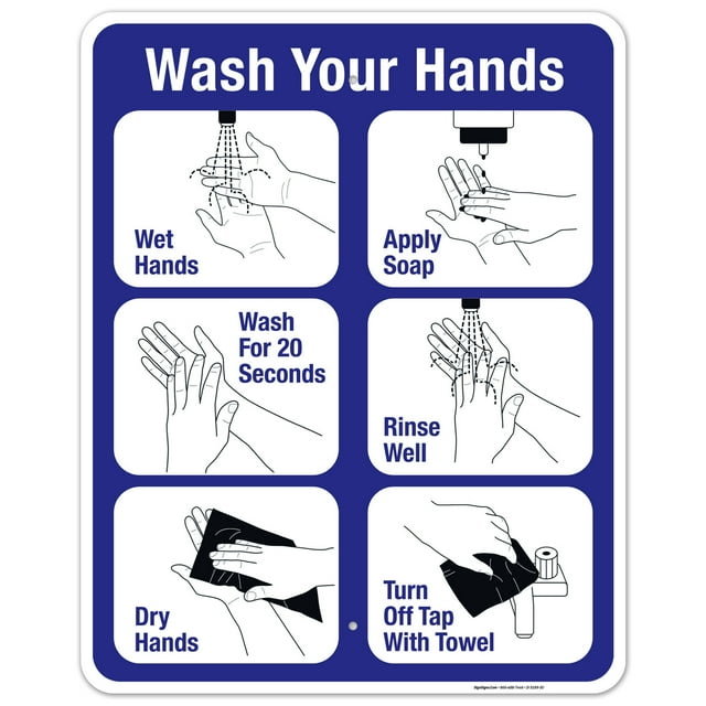 Hand Washing Sign, 6 Steps Hand Washing Sign, 24x30 Aluminum - Walmart.com