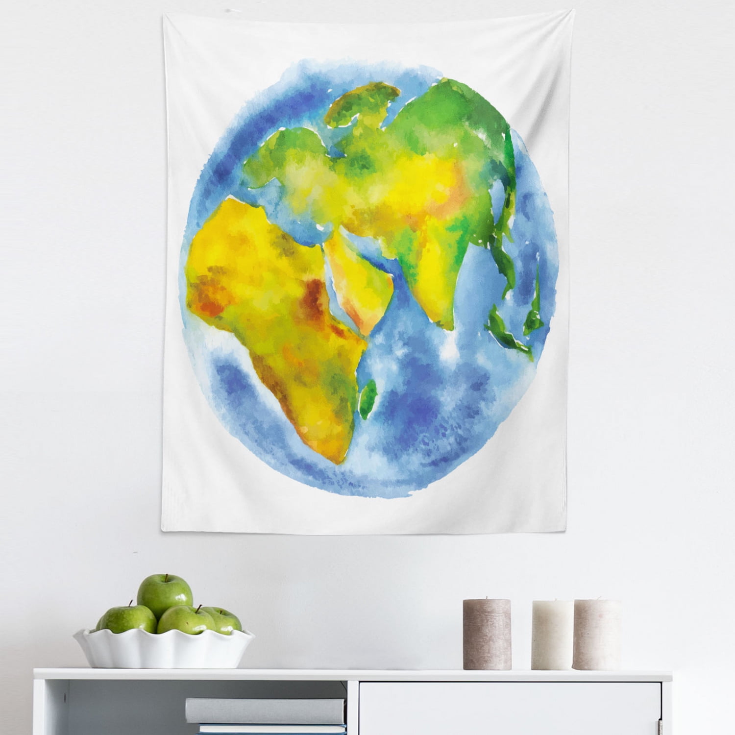 Earth Tapestry, Globe of Earth Painted in Watercolors Cartography ...