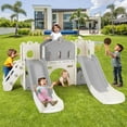 JOYLDIAS 9in1 Kids Toddler Double Slide Backyard Playground w/Climber,Basketball Hoop,Telescope ...