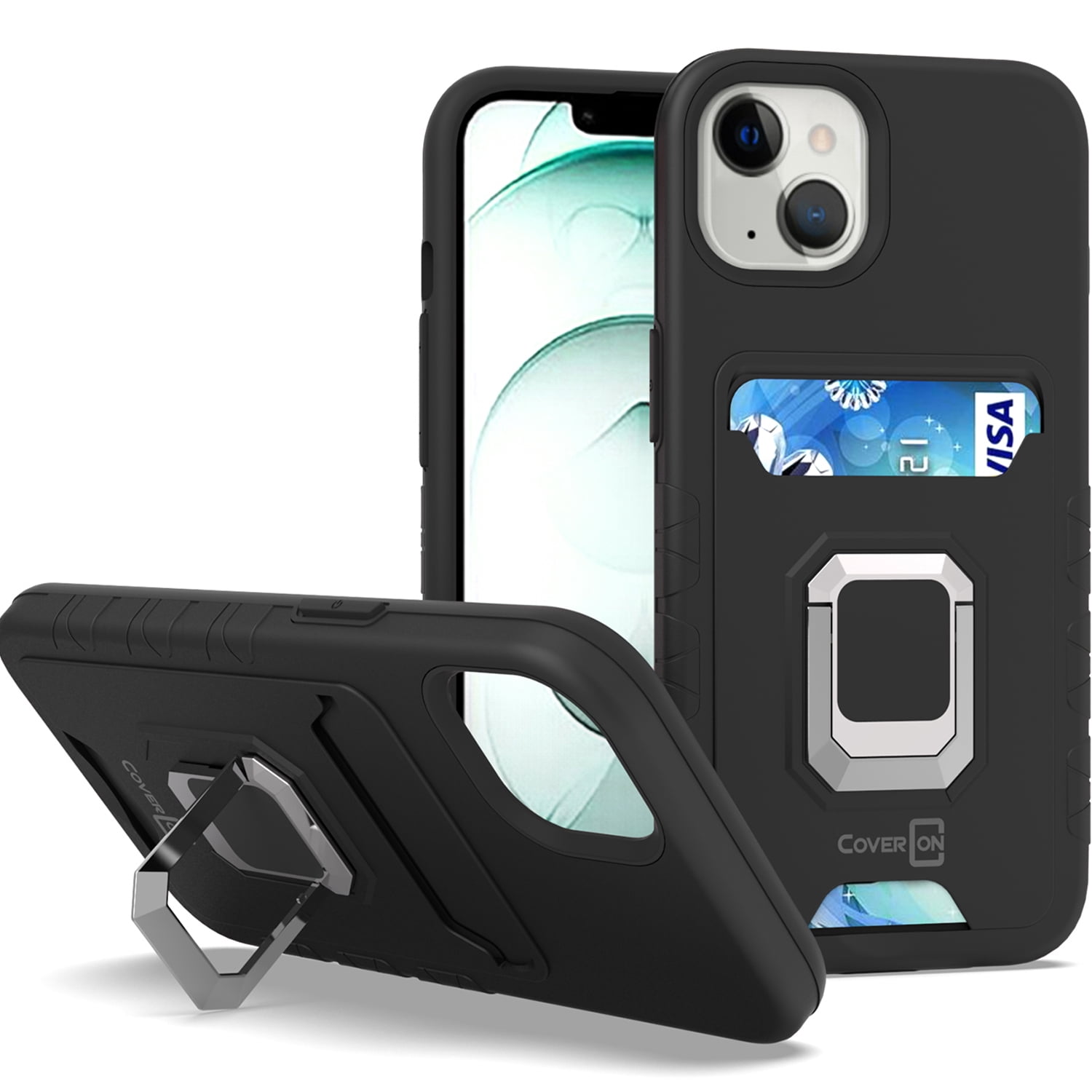 CoverON For Apple iPhone 13 Mini Phone Case, KickStand Ring Credit Card ...