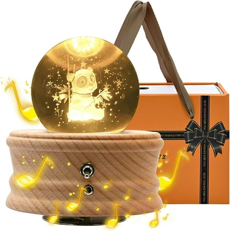 Crystal Music Box Rotating LED Lights,Mechanical Music Box,Wooden Music ...
