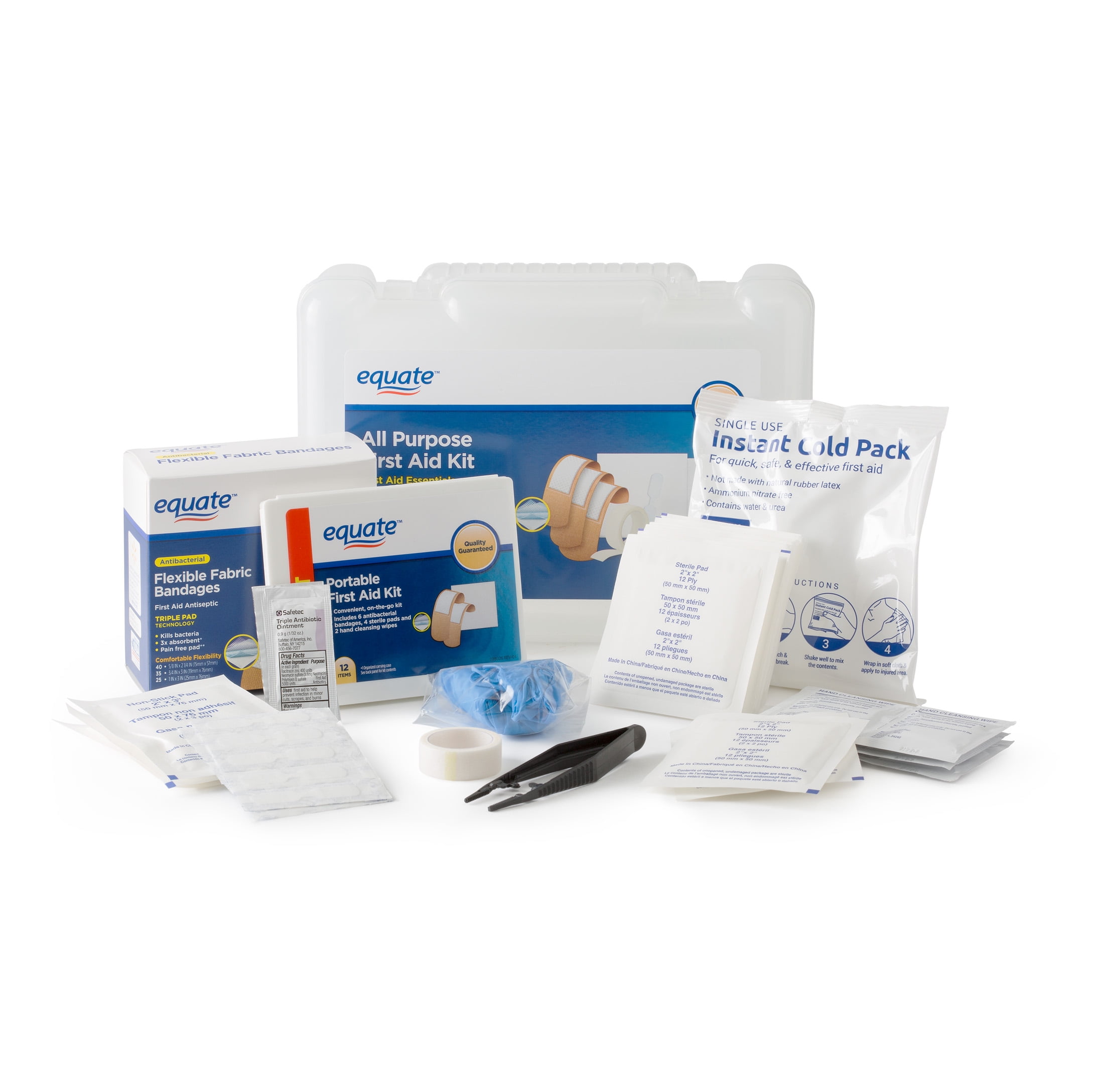 Equate All Purpose First Aid Kit First Aid Essentials Package, 152 Pc ...