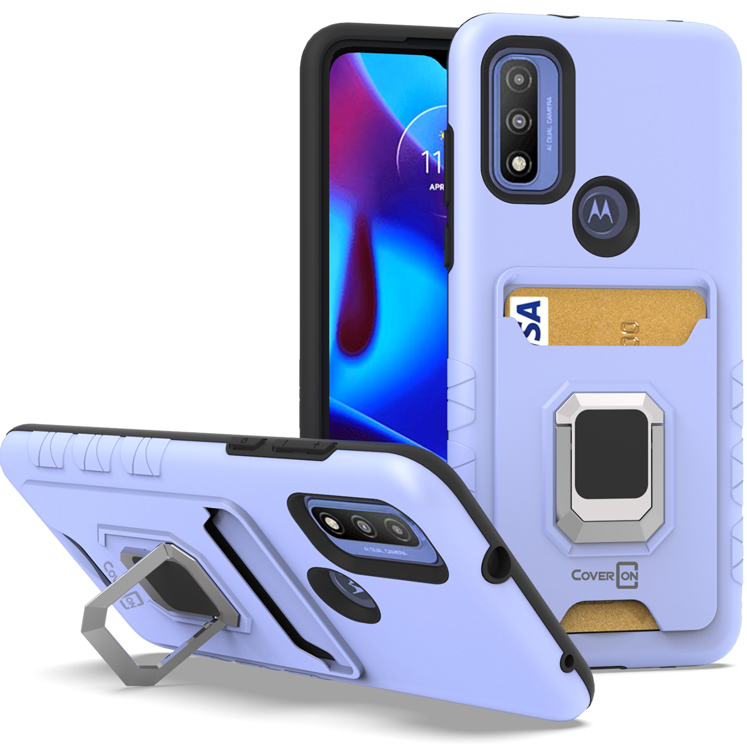 CoverON for Motorola Moto G Pure Case, Kick Stand Ring Credit Card Slot ...