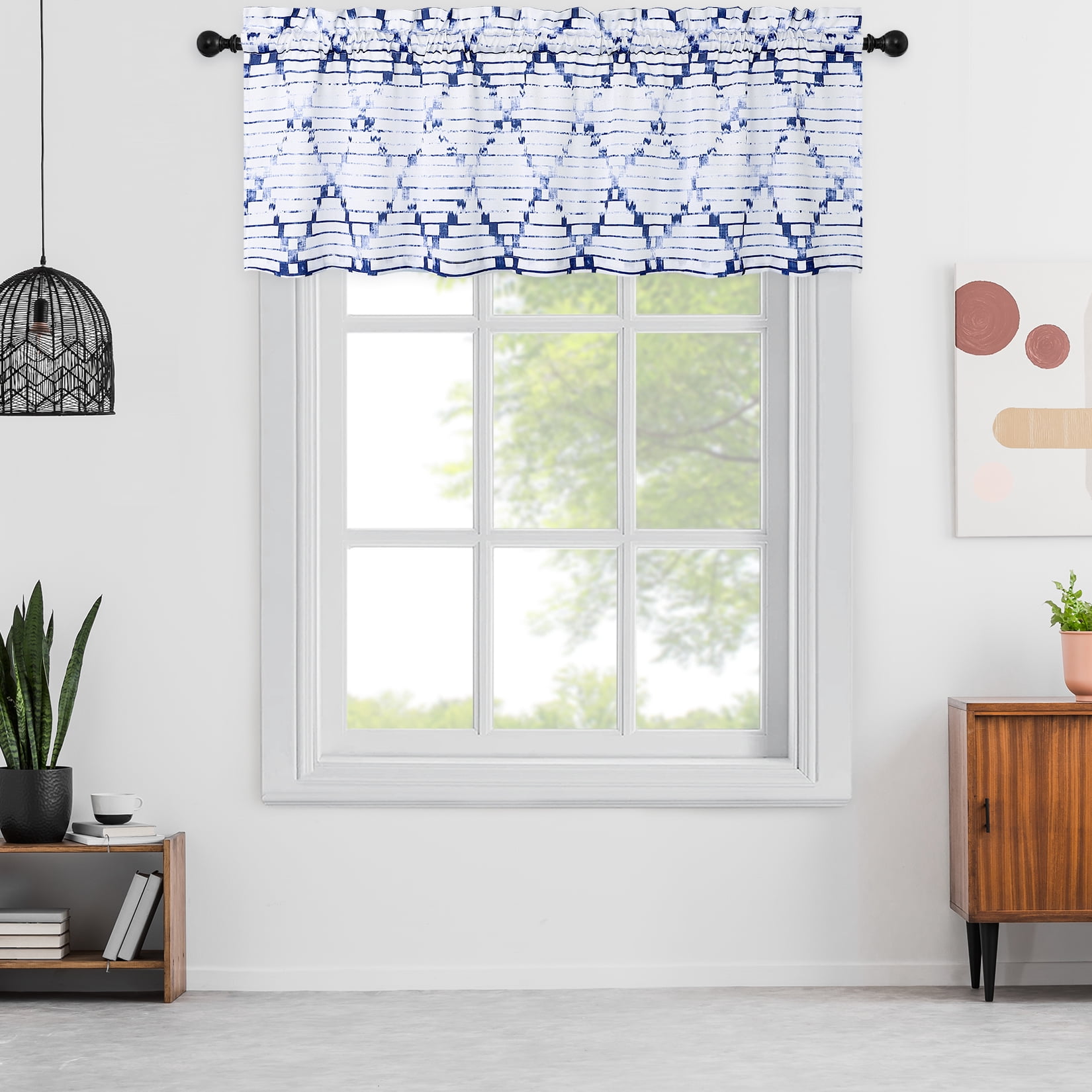 Geometric Printed Valance, Rod Pocket Diamond Trellis Stripe Pattern ...