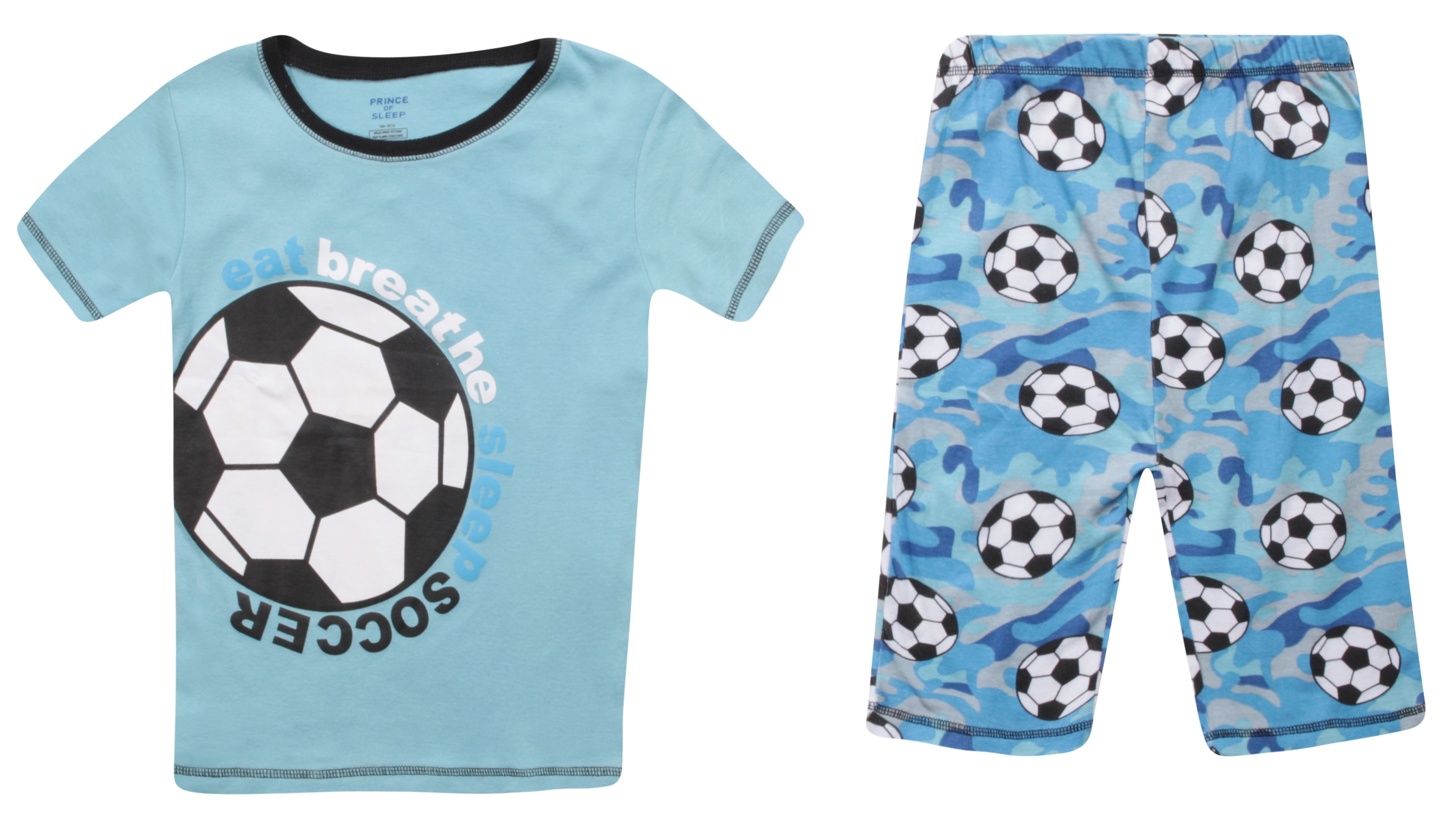 PRINCE OF SLEEP Boys' Short Sleeve Cotton Pajama Sets (Blue - Soccer ...