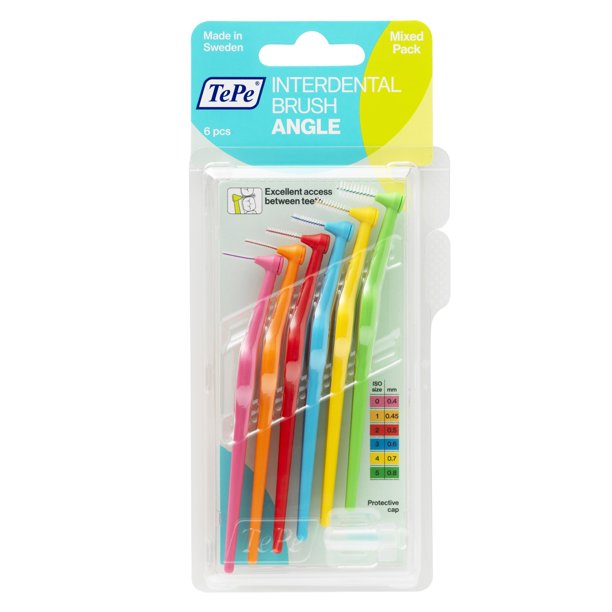 TEPE Interdental Brush Angle Cleaners Mixed Pack - Between Teeth 6 Pack ...