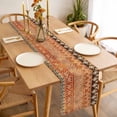 Boho Linear Dining Table Runner, Terracotta Brown Native Rustic Stripes ...
