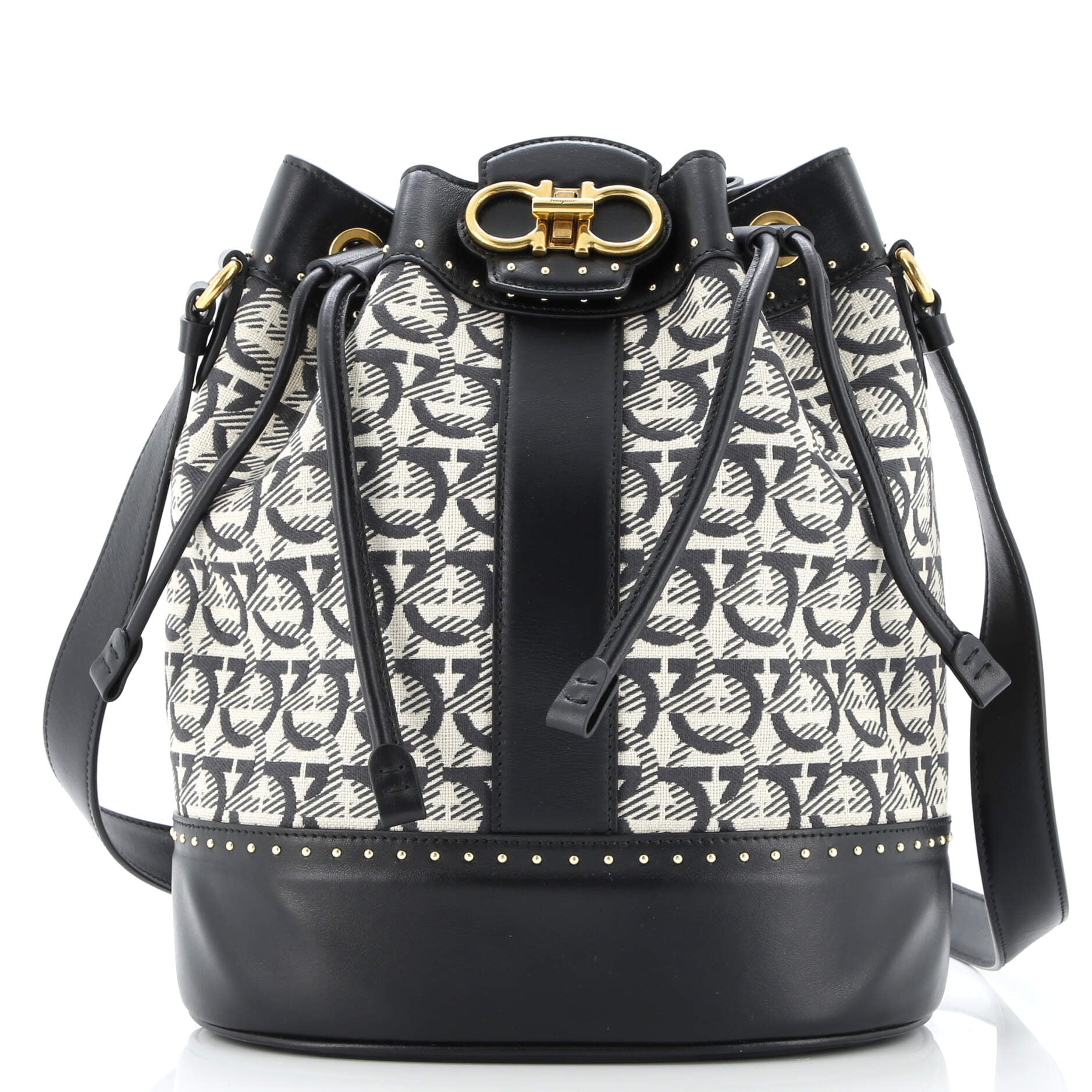 Pre-Owned Mufasa Bucket Bag Gancini Jacquard with Studded Leather ...