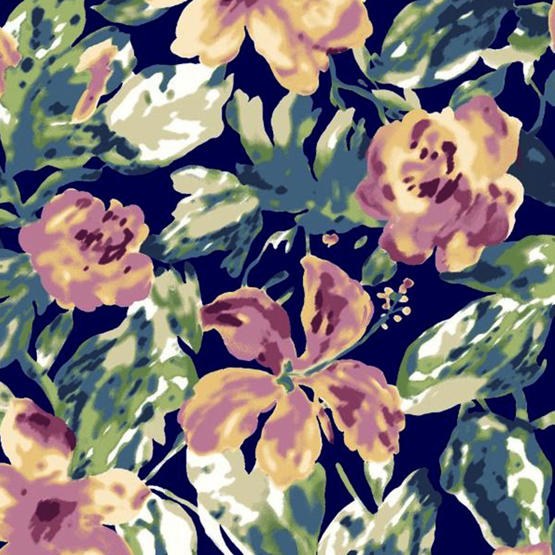 FREE SHIPPING!!! Navy with Rose Pink Medium Flowers Printed Wool Dobby ...