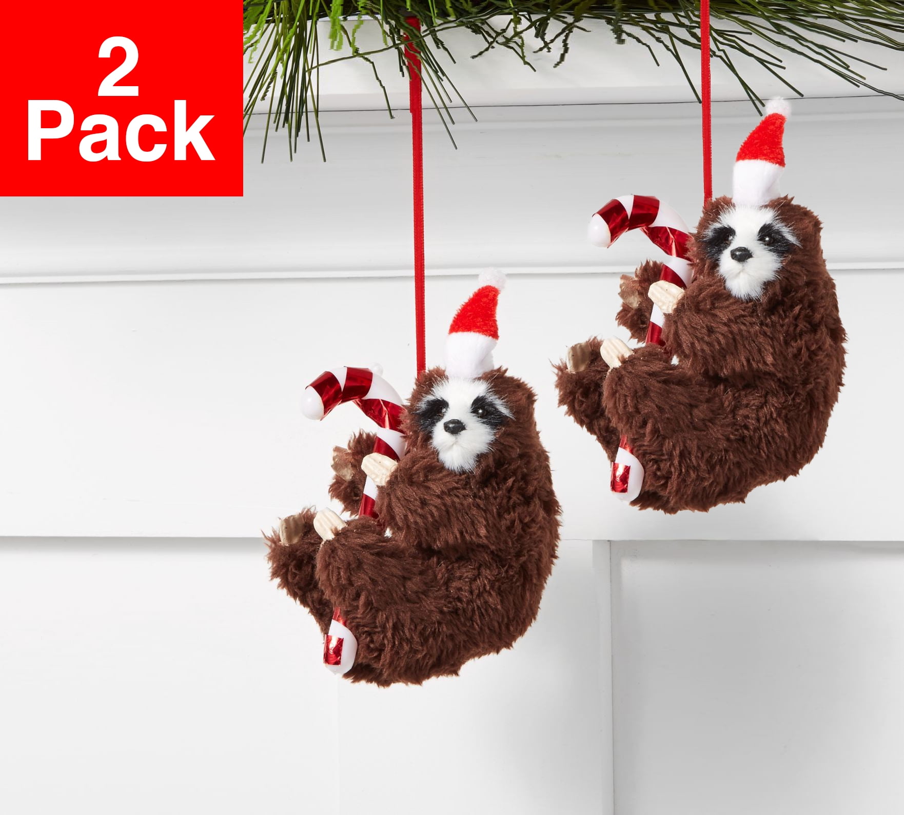 Holiday Lane Santa’s Favorites Sloth with Santa Hat Ornament – 2 Pack ...