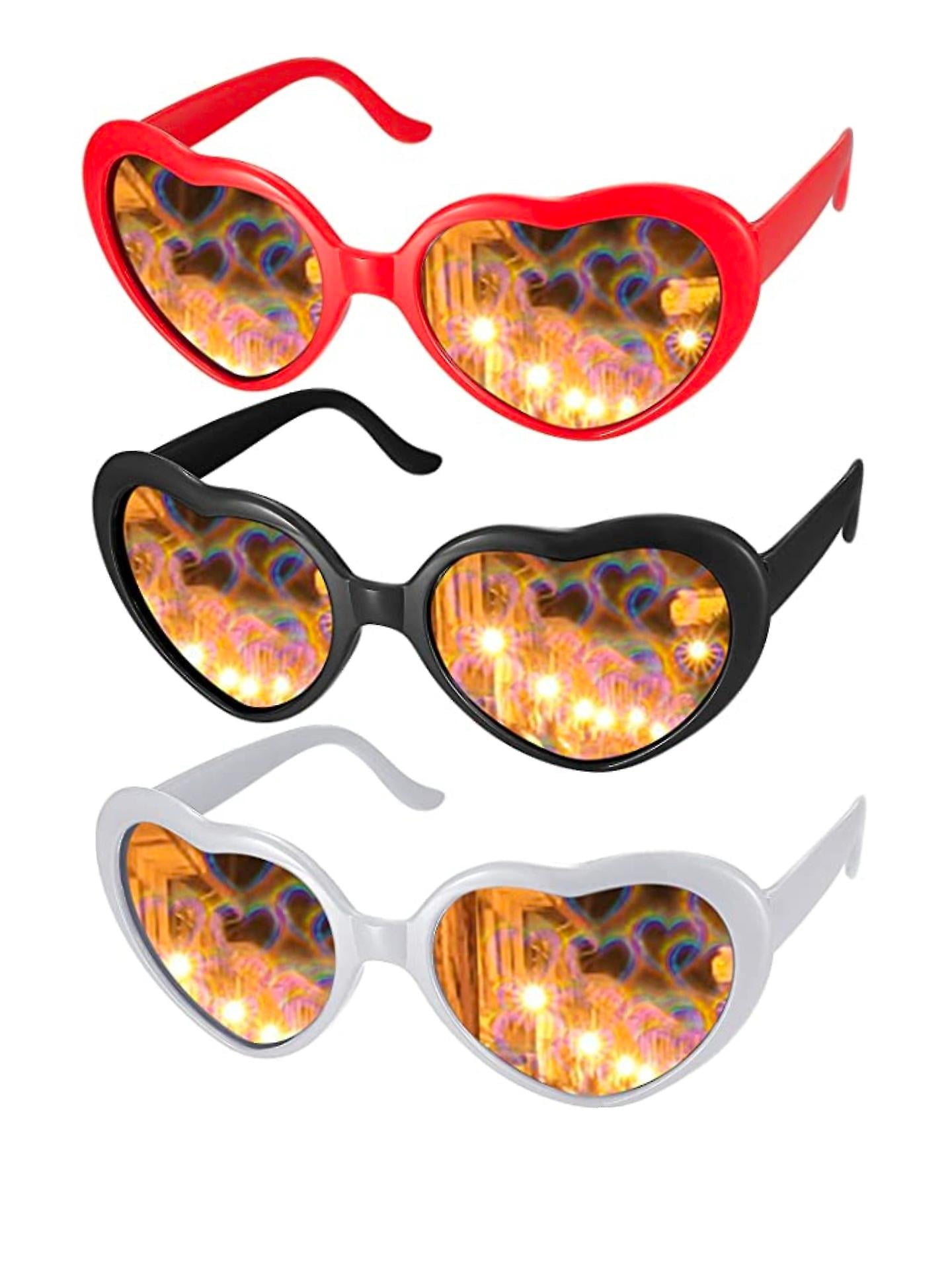 3 Pack Heart Effect Diffraction Glasses, Heart Special Effect Glasses ...