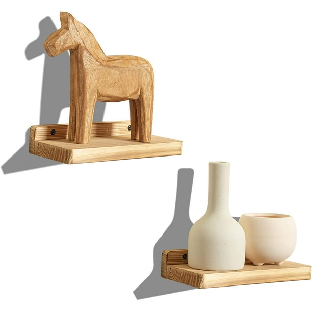 GHSDFBB Small Floating Shelf for Wall Set of 2 Natural Wood 8Inch Mini ...