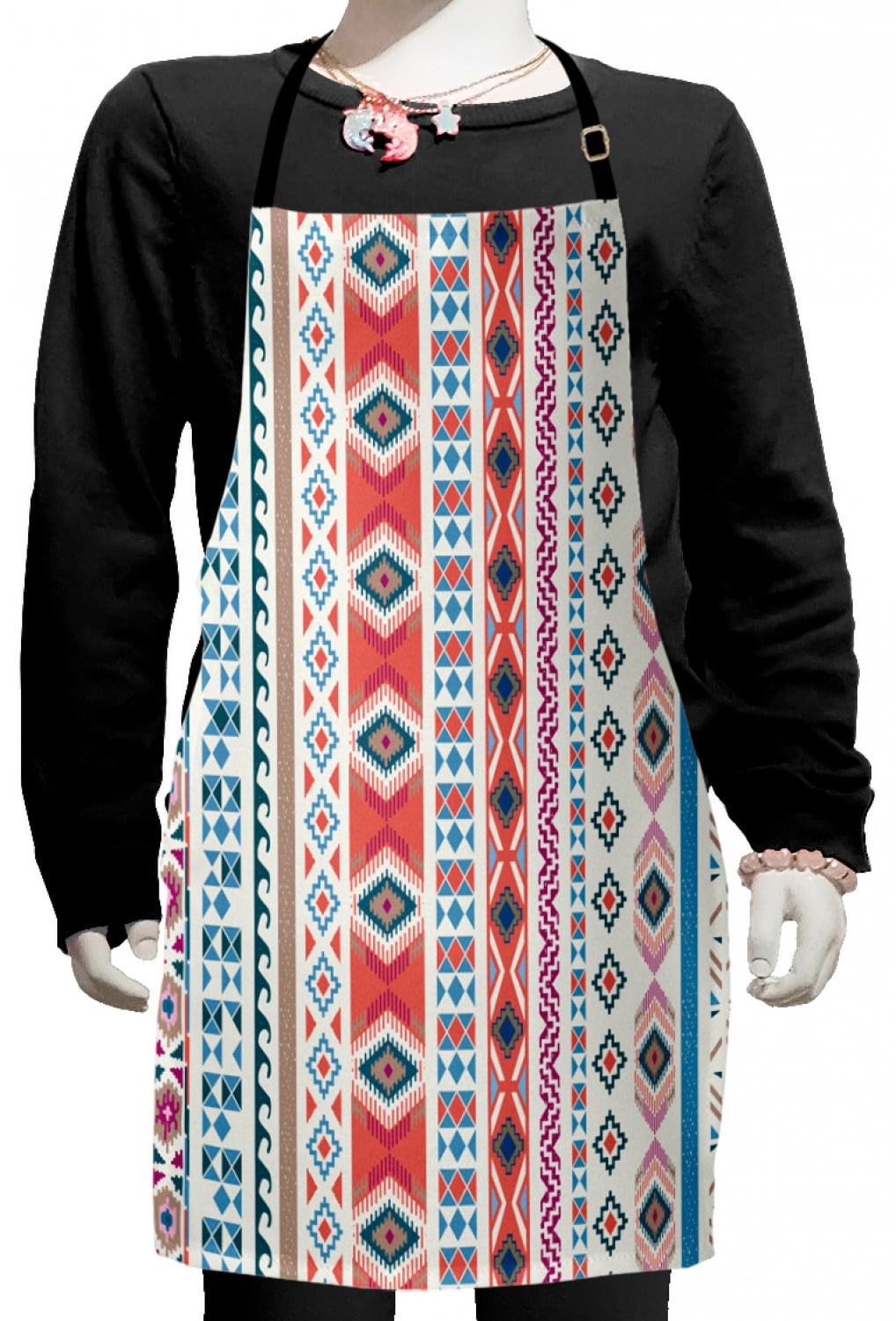 Tribal Kids Apron, Geometric Motifs Pattern Vertical Striped Background ...
