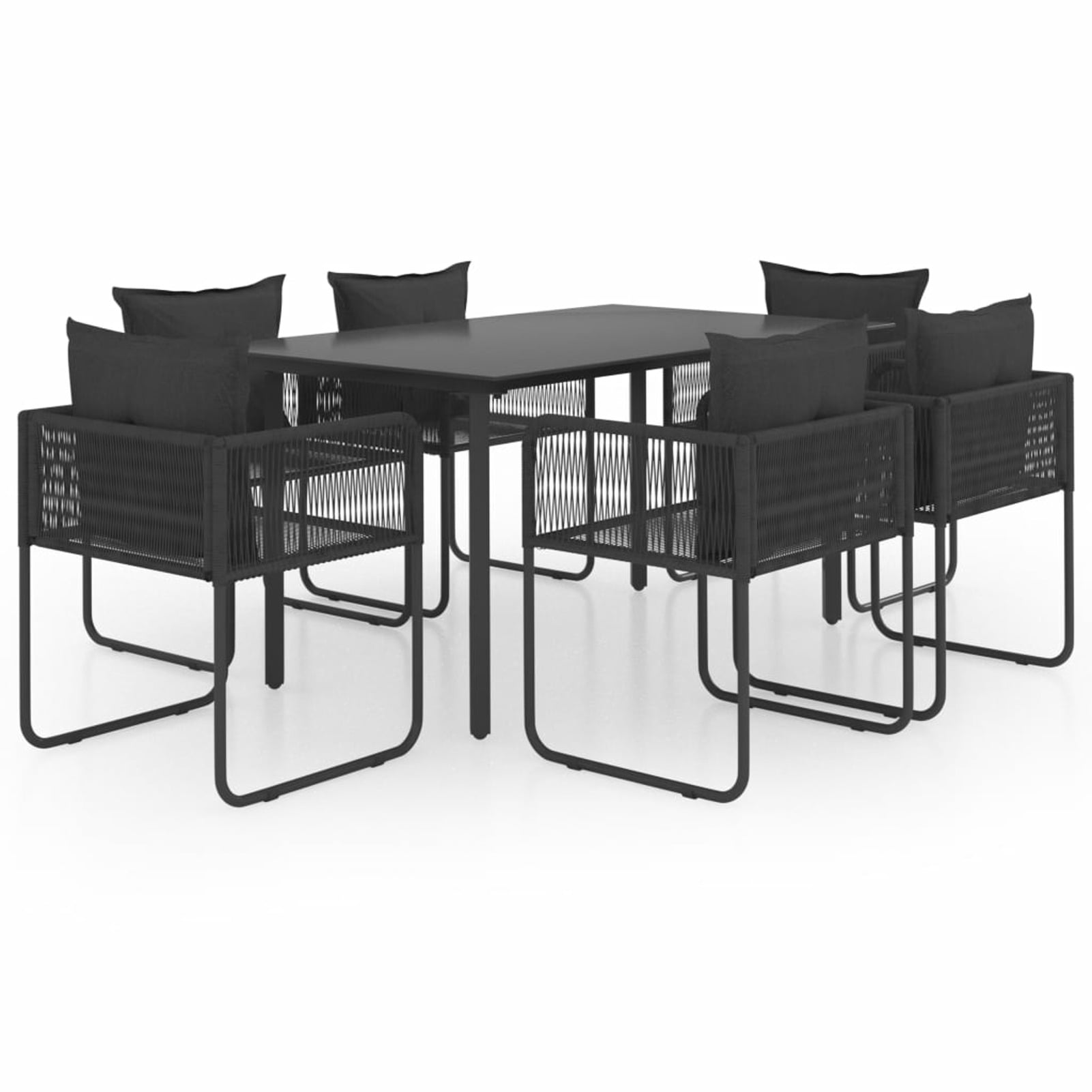 7 Piece Patio Dining Set PVC Rattan Black - Walmart.com