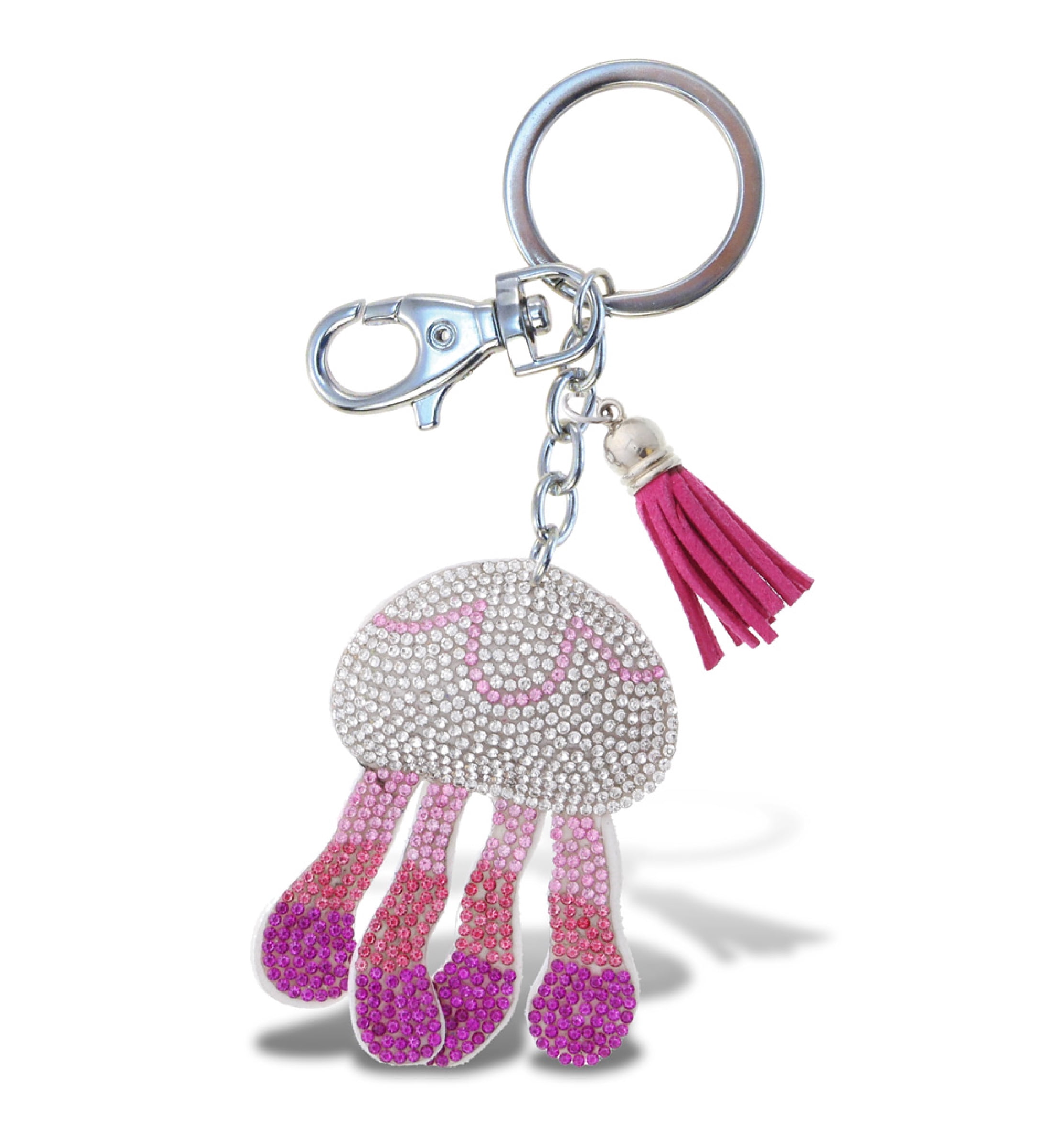 Aqua79 Jellyfish Keychain - Pink Sparkling Rhinestones Charm with ...